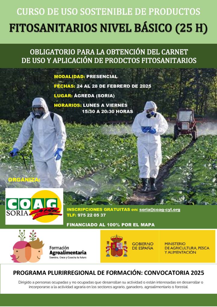 COAG SORIA : CURSO DE USO SOSTENIBLE DE PRODUCTOS FITOSANITARIOS NIVEL BÁSICO( SUBVENCIONADO POR ...